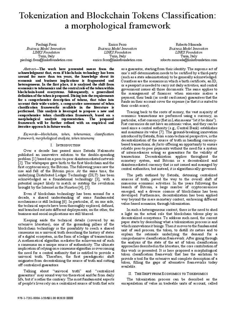 FINAL Freni Et Al. Tokenization and Blockchain Tokens Classification A ...