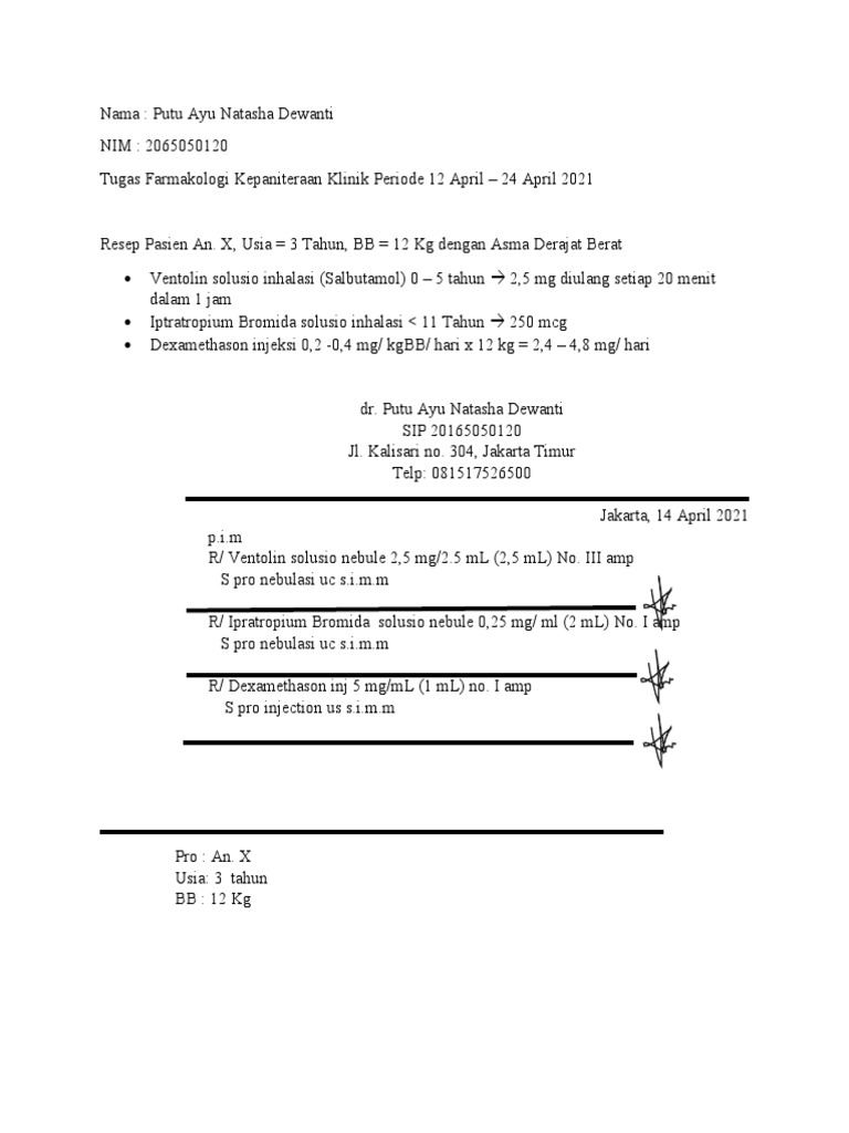 Resep Asma Anak: Ventolin, Ipratropium, Dexamethason | PDF