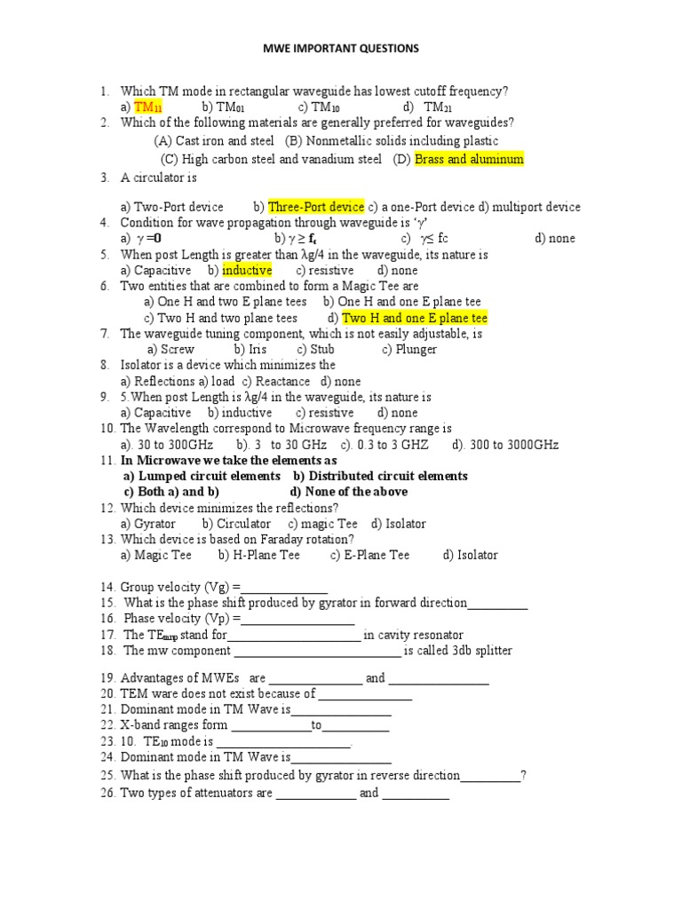 Mwe Imp Questions | PDF | Waveguide | Microwave
