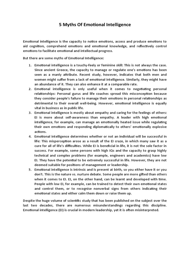 5 Myths of Emotional Intelligence | PDF | Emotional Intelligence ...