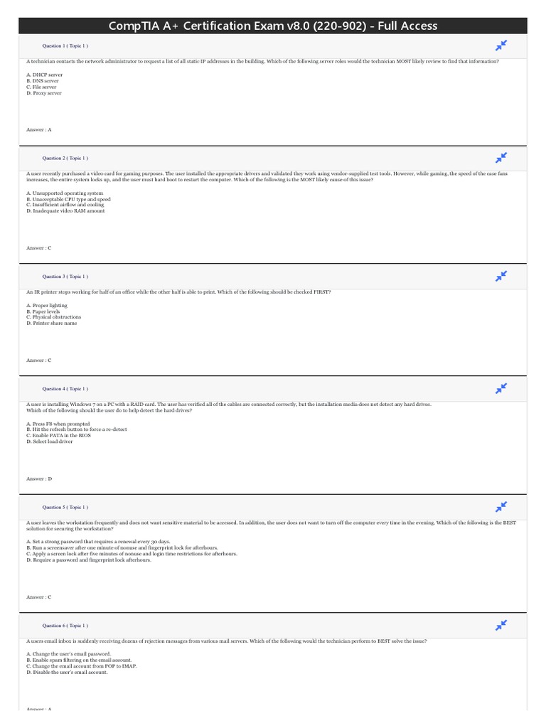 CompTIA 220-902 Free Practice Exam & Test Training - 1-100 | PDF ...