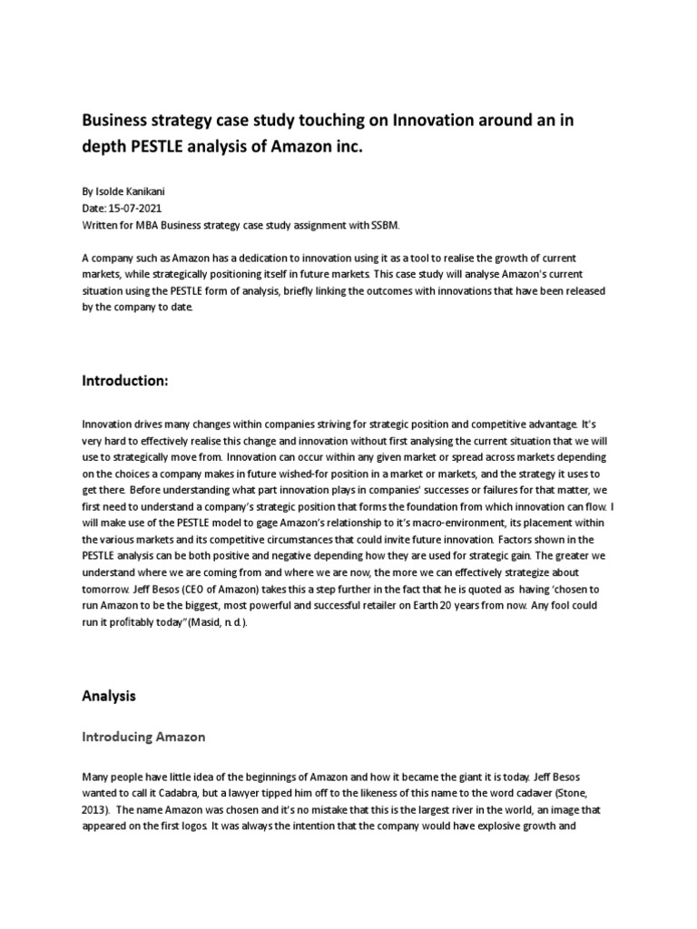Business Strategy Case Study Touching On Innovation Around An In-Depth ...