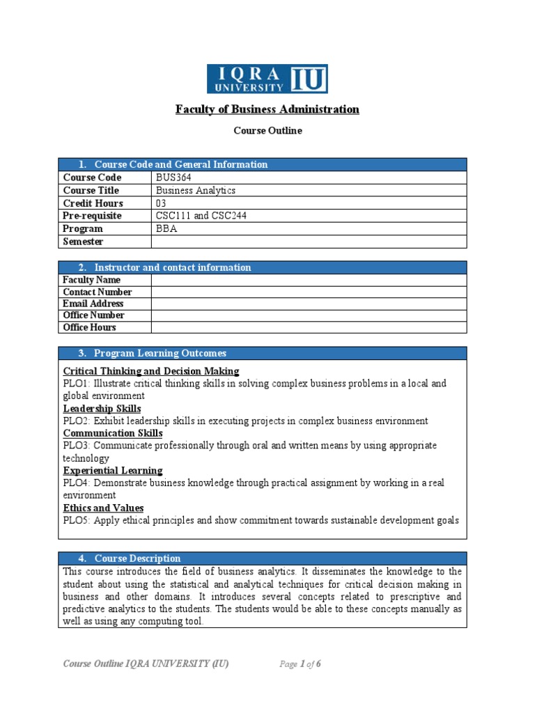 BA Course Outline (ACCSB) | PDF | Analytics | Critical Thinking