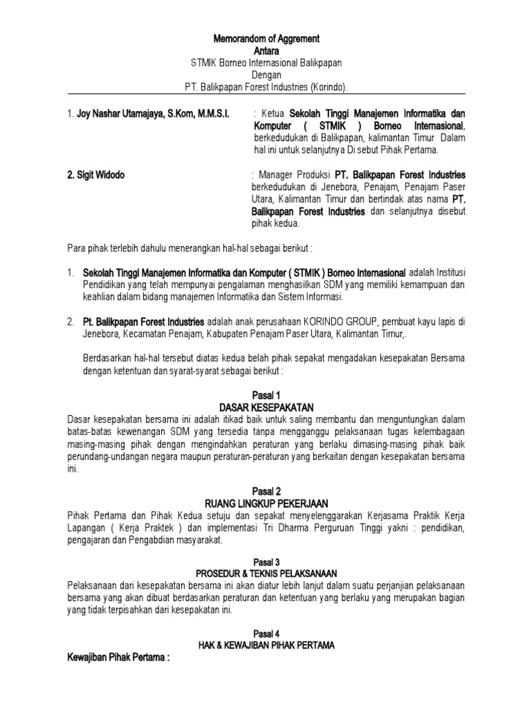 Kerjasama STMIK dan PT BFI Balikpapan | PDF | Bisnis | Pengelolaan ...