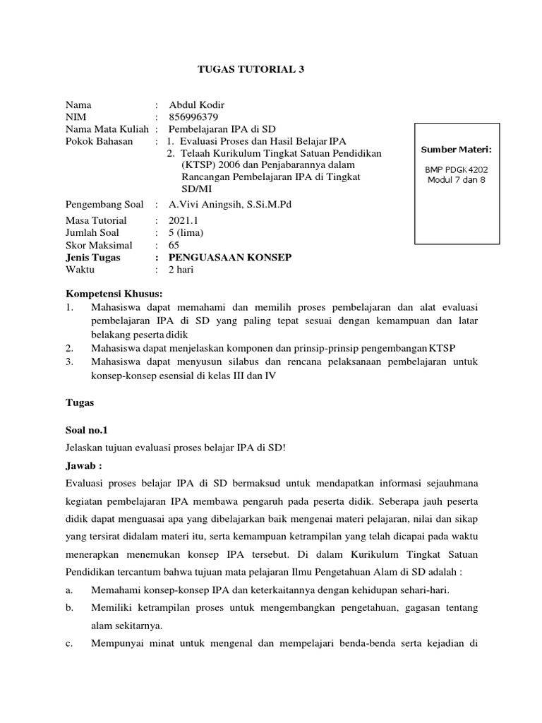 TT3 Abdul Kodir 856996379 Pembelajaran IPA Di SD | PDF