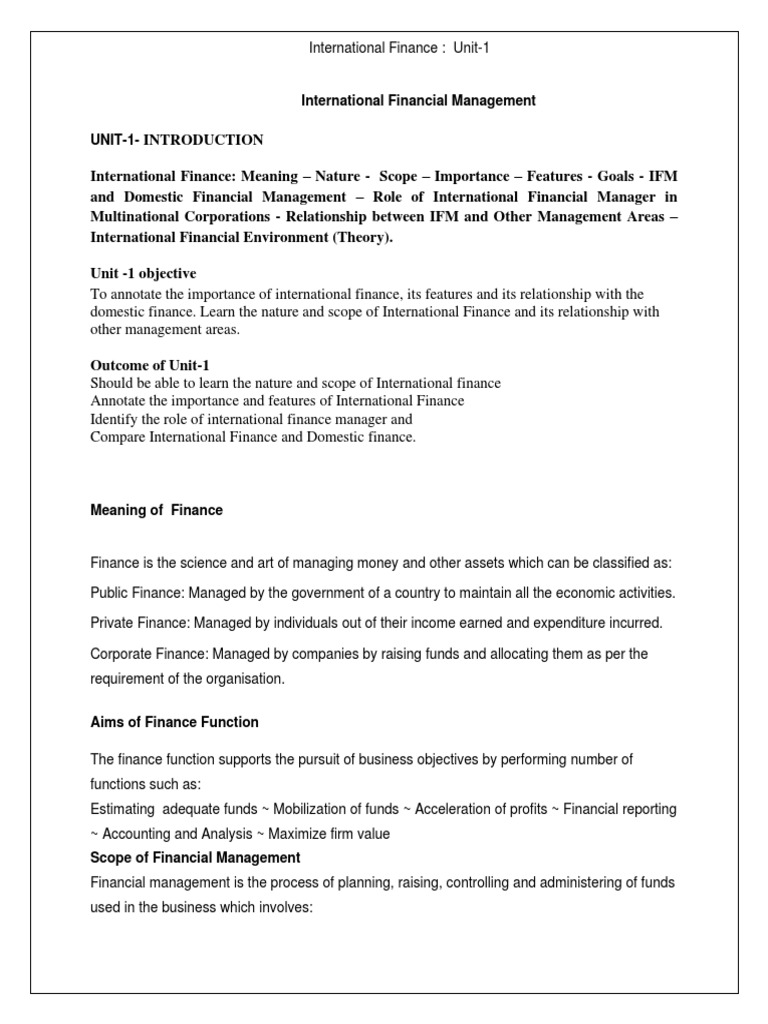 International Financial Management Notes Unit-1 | PDF | Foreign ...