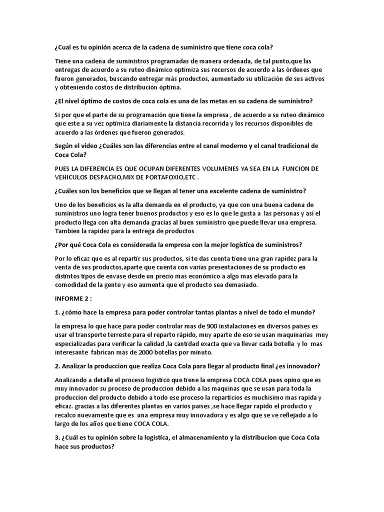 Lab Oratorio Raffo | PDF | Logística | Coca Cola
