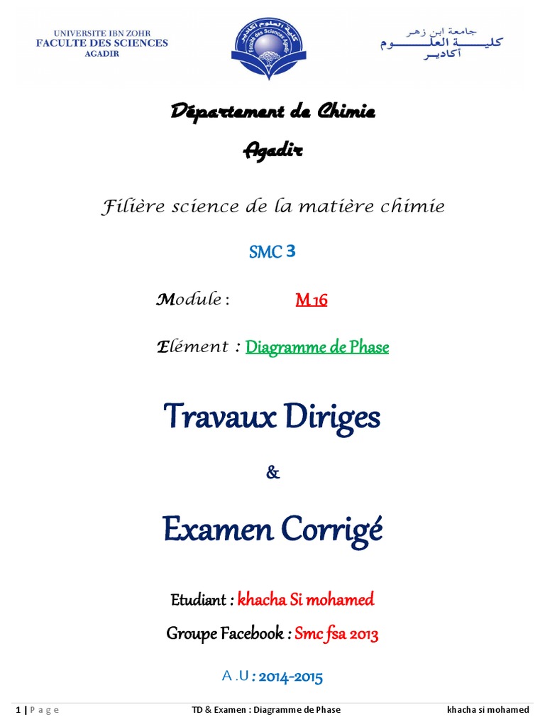 SMC3 - TD & Examen Corrigé (Diagramme de Phase) | PDF