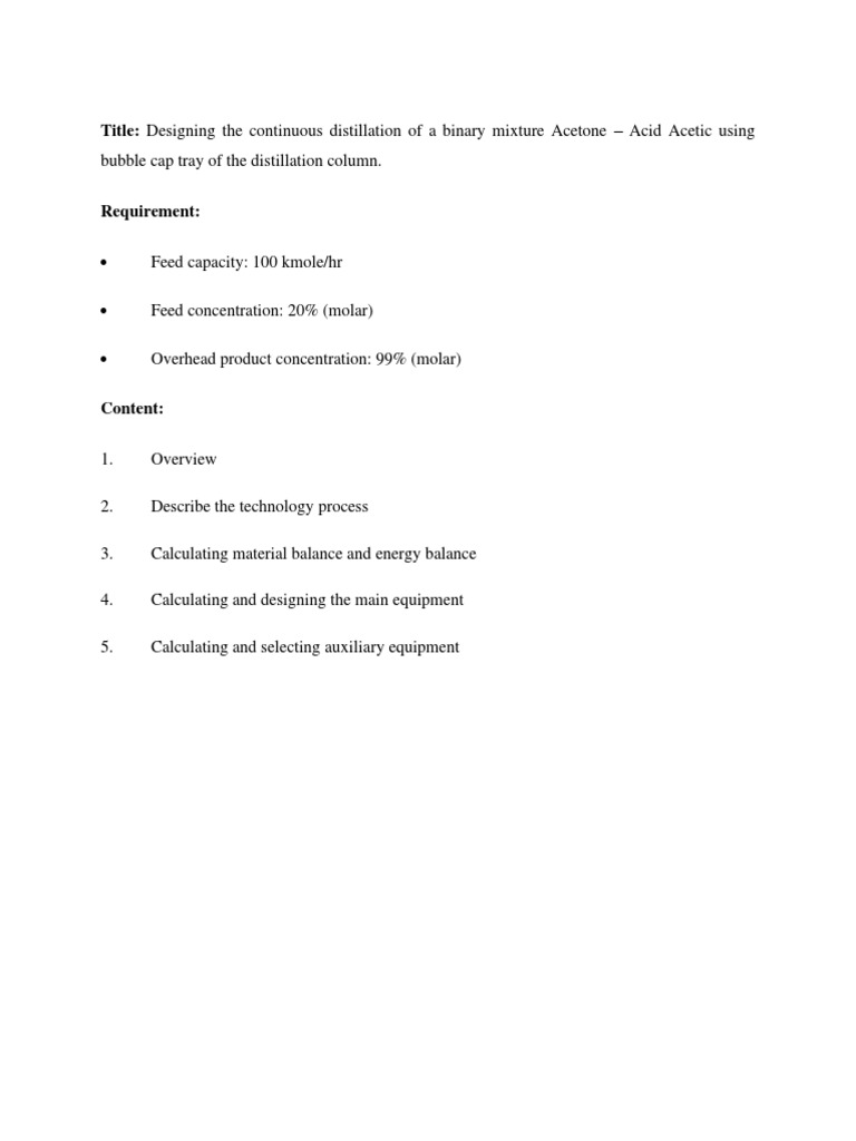 Acetone - Acid Acetic Distillation Column Design | PDF | Distillation ...