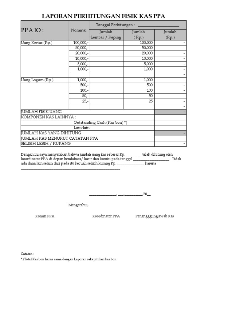 Form Perhitungan Kas Fisik | PDF
