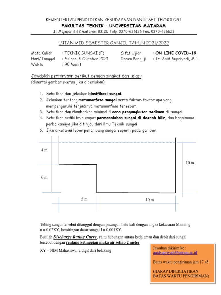Ujian Uts Teknik Sungai (F) 2122 | PDF