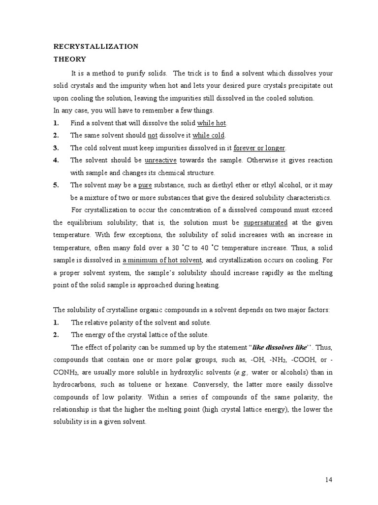 RECRYSTALLIZATION | PDF | Solubility | Solvent