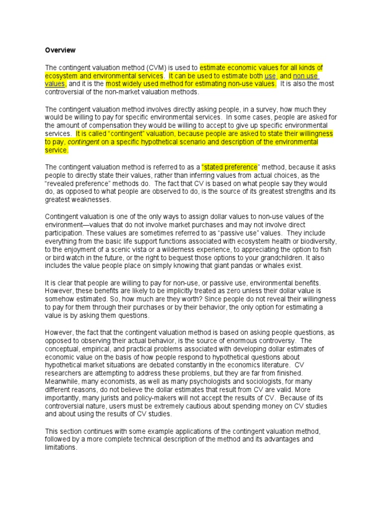 Use Non Use Values | PDF | Survey Methodology | Valuation (Finance)