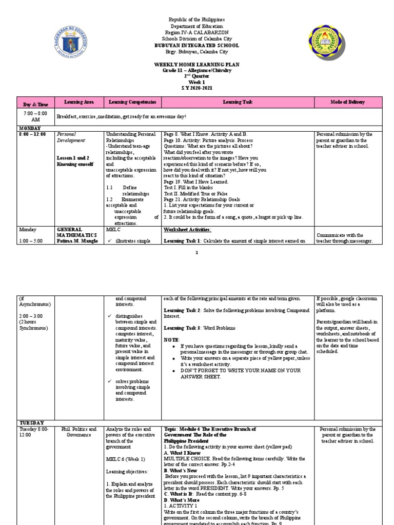 Grade 11 WHLP Quarter 2 Week 1 | PDF | Learning | Teachers