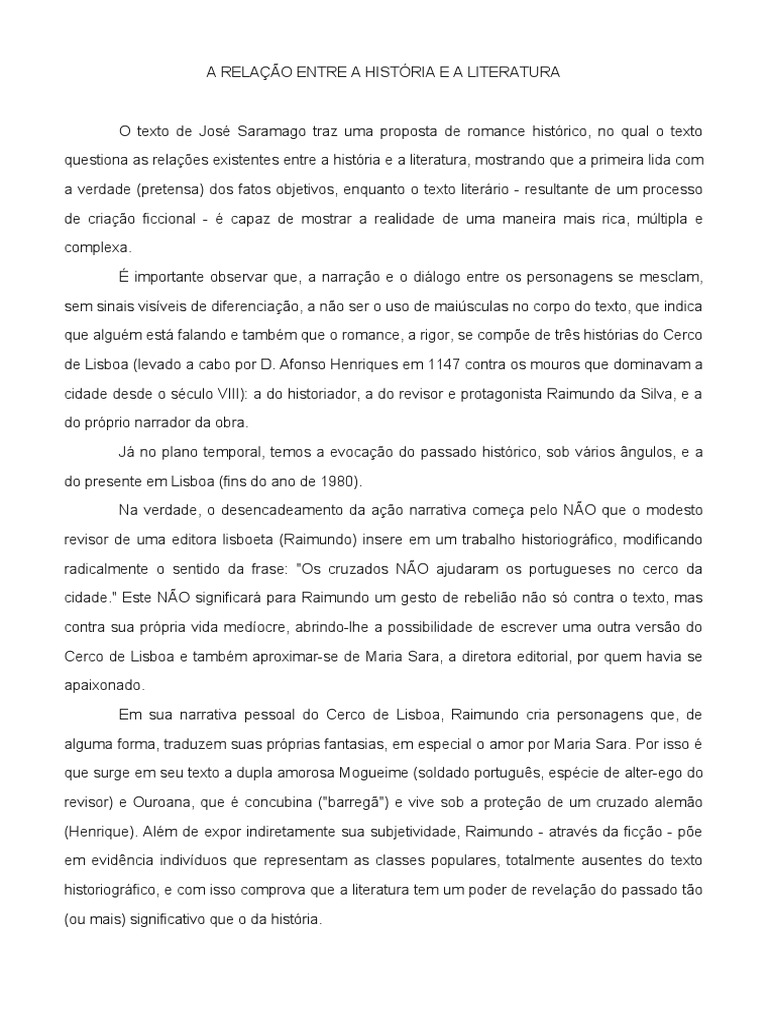A Relação Entre A História e A Literatura | PDF | Ficção histórica ...