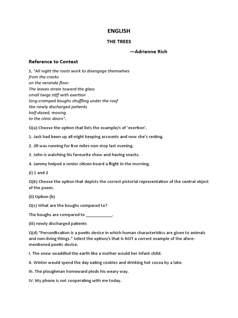 English: The Trees - Adrienne Rich Reference To Context | PDF | Sun