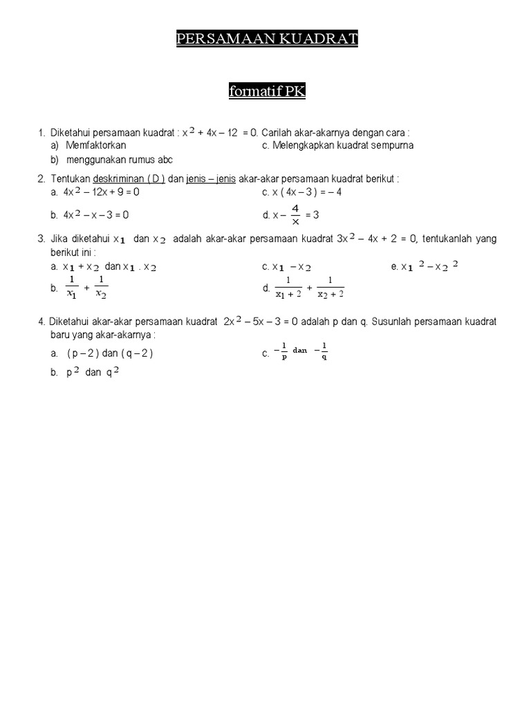 Persamaan Kuadrat dan Peluang | PDF | Metode & Bahan Ajar