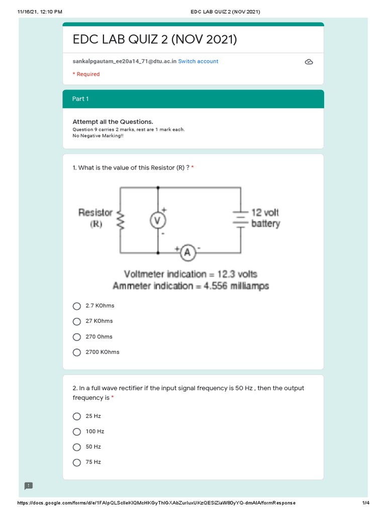Edc Lab Quiz 2 (Nov 2021) : Attempt All The Questions | PDF | Physical ...
