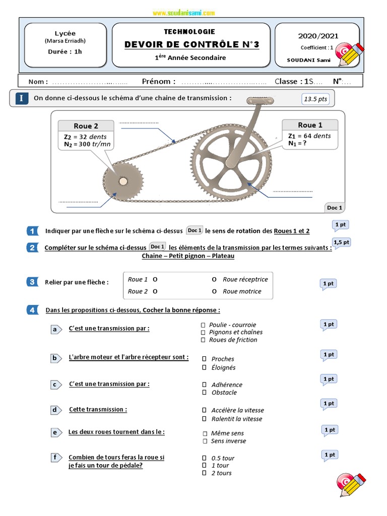 Devoir Transmission 1AS-youtube | PDF | Biens manufacturés | Transmission (Mécanique)