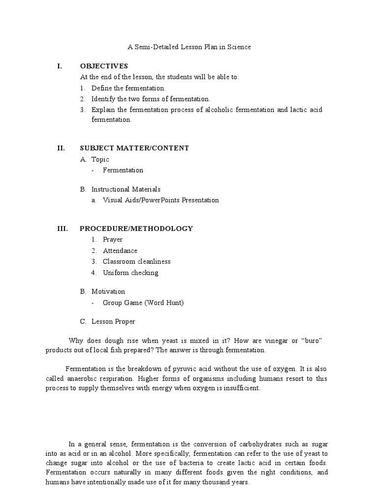 Lesson Plan | PDF | Fermentation | Cellular Respiration