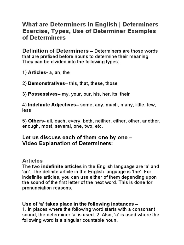 What Are Determiners in English For 10th and 12th | PDF | Grammatical ...