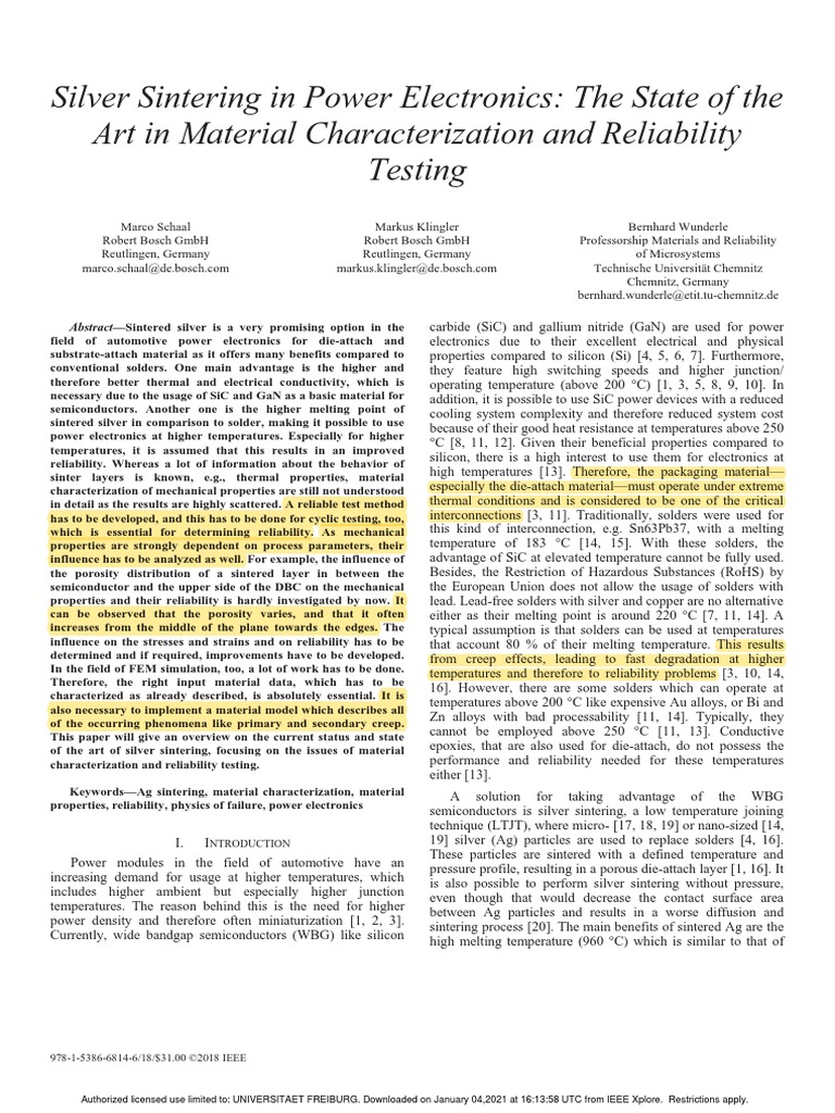 Silver Sintering in Power Electronics: The State of The Art in Material ...
