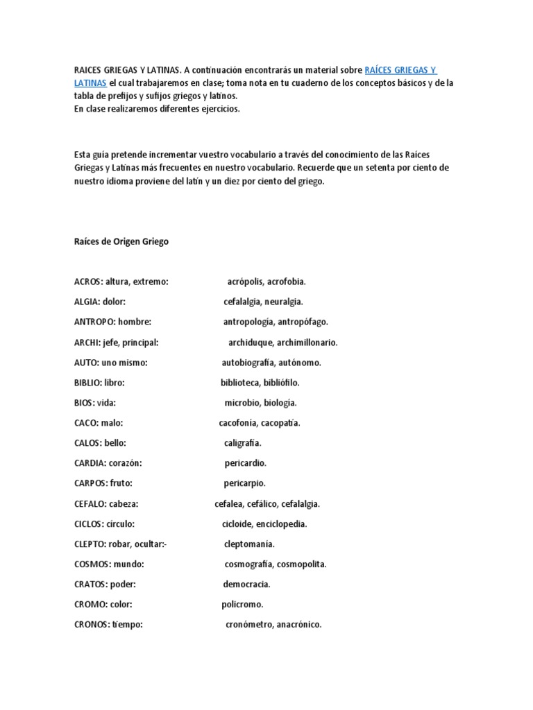 Raices Griegas y Latinas | PDF | Estudios de idiomas extranjeros ...