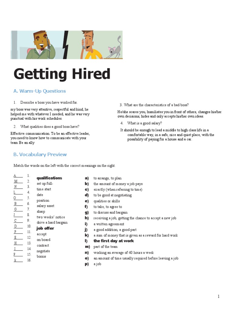 Getting Hired: A. Warm-Up Questions | PDF | Salary | Employment