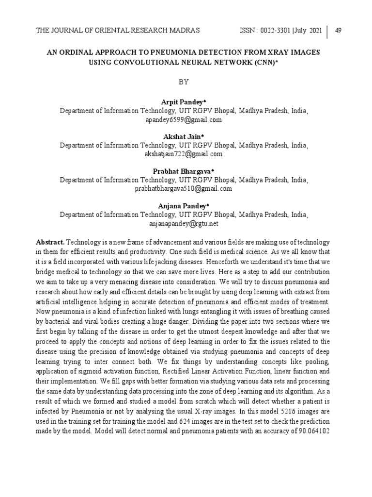 Pneumonia Detection Using Cnn Published Pdf Applied Mathematics