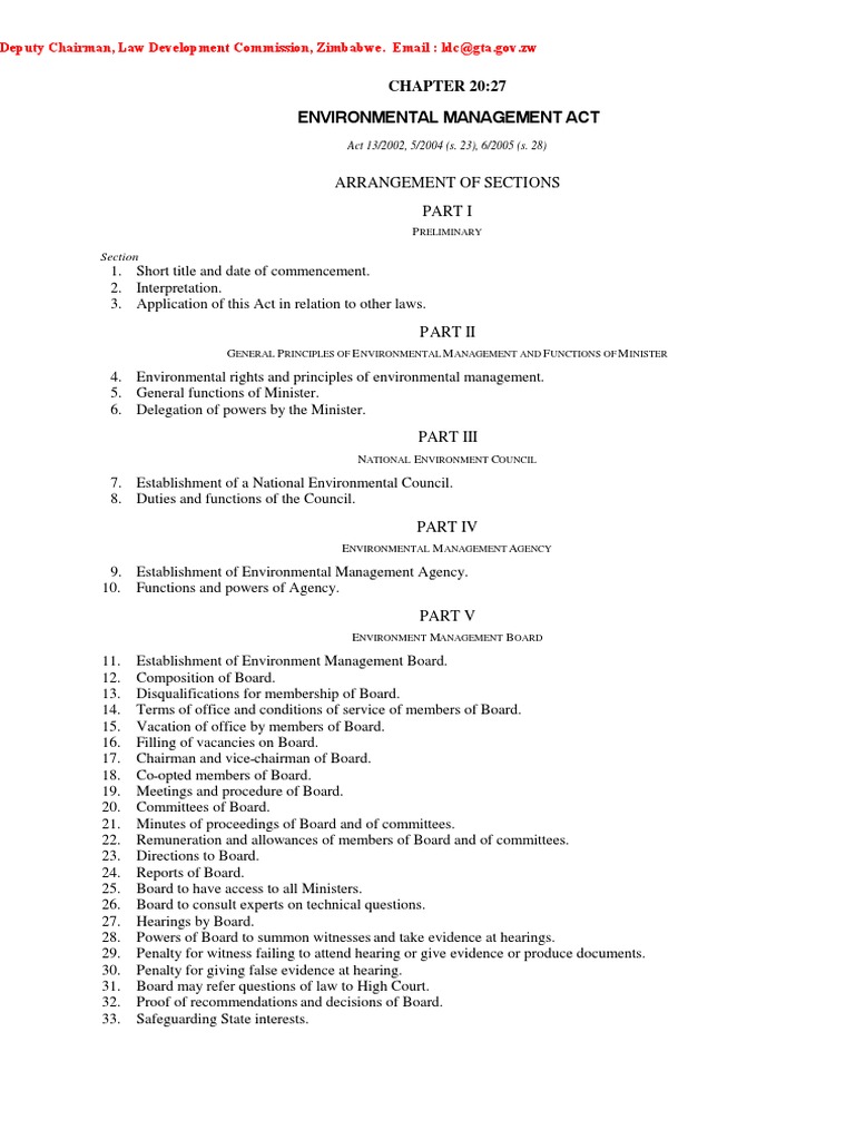 Environmental Management Act: Arrangement of Sections | PDF ...