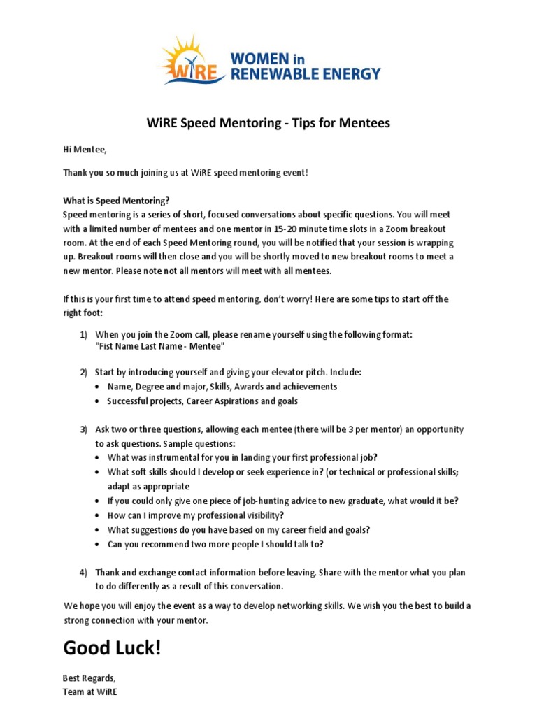 WiRE Speed Mentoring-Tips For Mentees | PDF