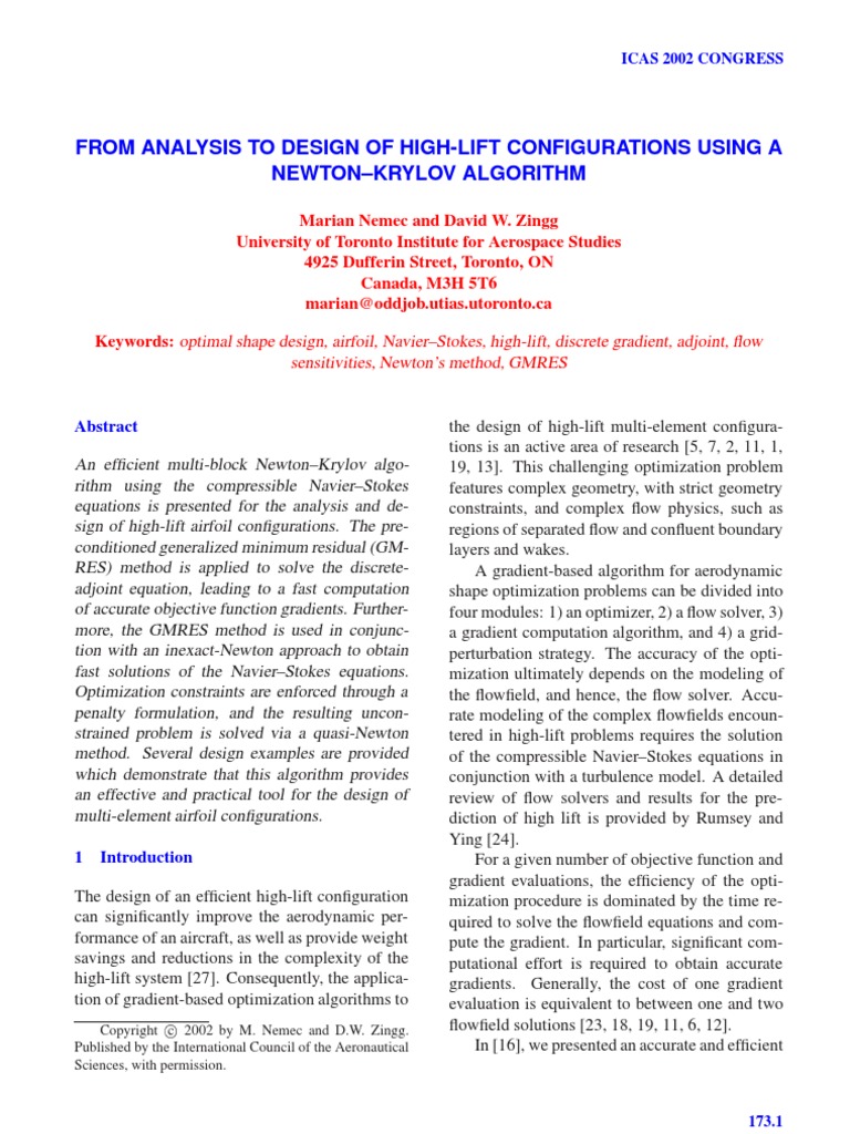 From Analysis To Design of High-Lift Configurations Using A Newton-Krylov Algorithm | PDF | Lift ...