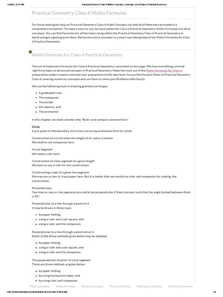 Practical Geometry Class 6 Maths Formulas - Formulae List of Class 6 ...