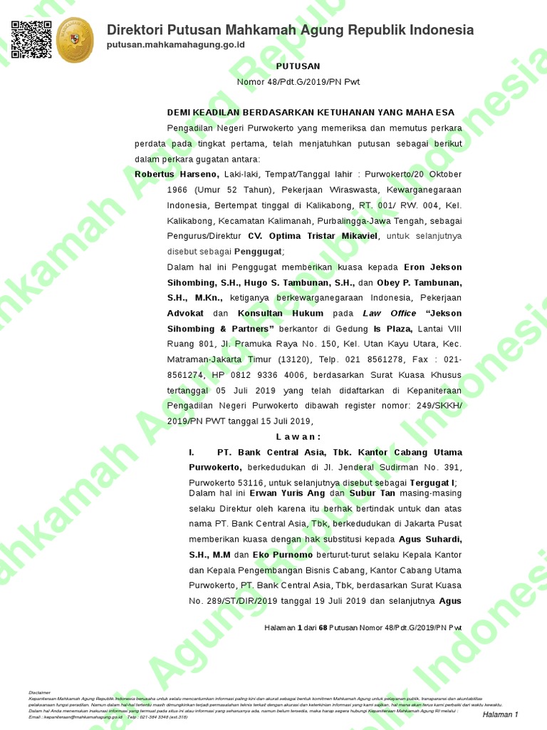 Putusan 48 PDT.G 2019 PN PWT 20210702 | PDF