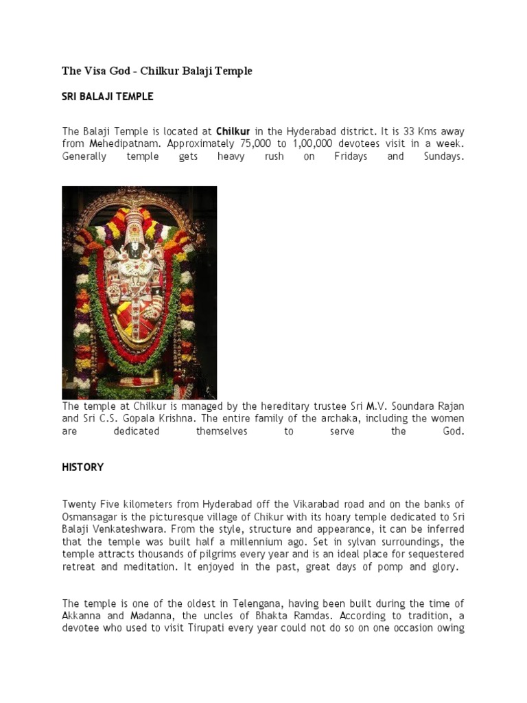 The Visa God - Chilkur Balaji Temple | PDF | Hindu Mythology | Vishnu