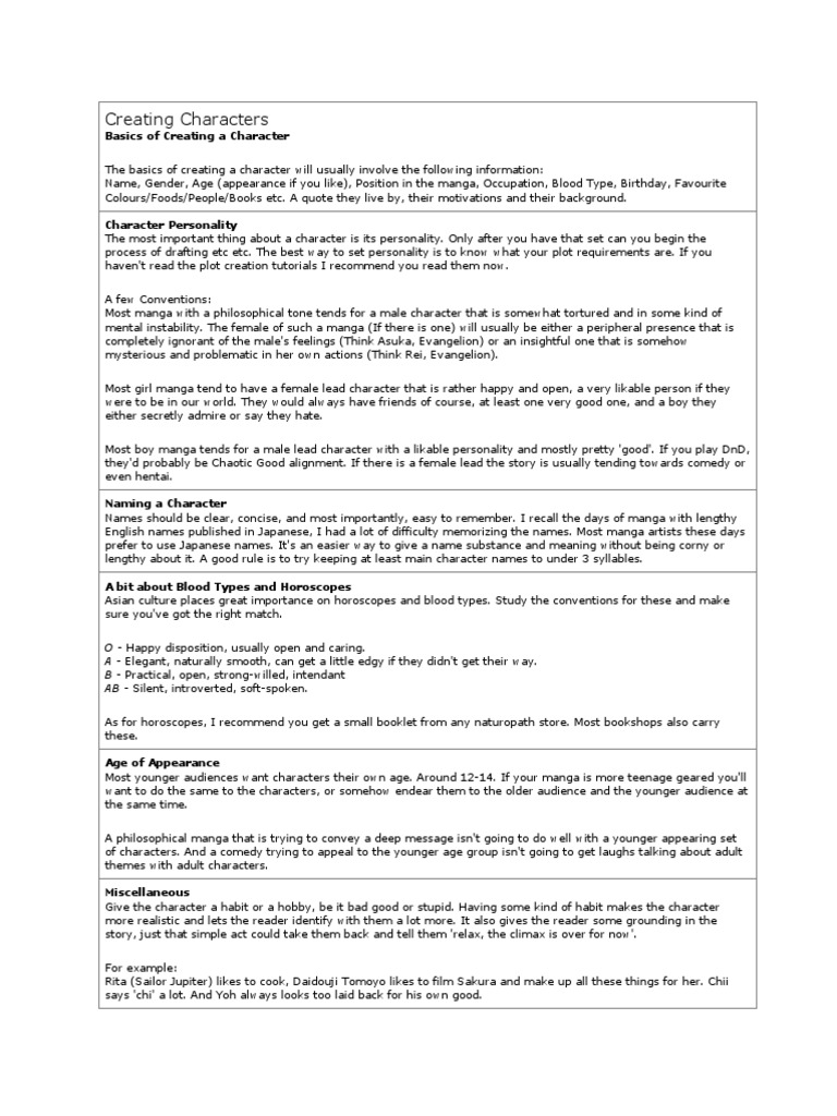 Creating Characters Pdf