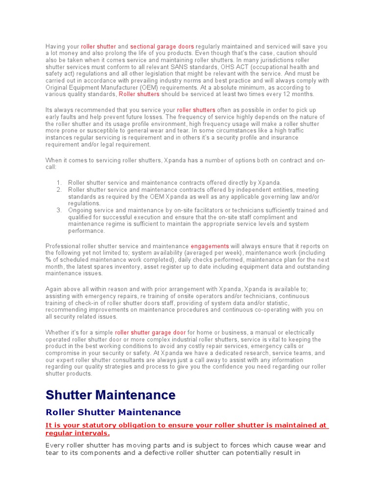 Roller Shutter Maintenance Guide | PDF | Door