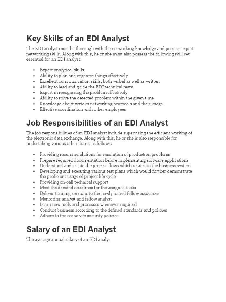 Key Skills of An EDI Analyst | PDF