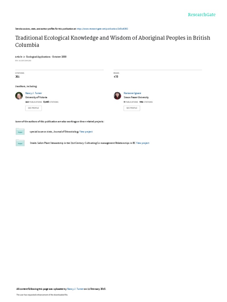 Traditional Ecological Knowledge and Wisdom of Aboriginal Peoples in ...