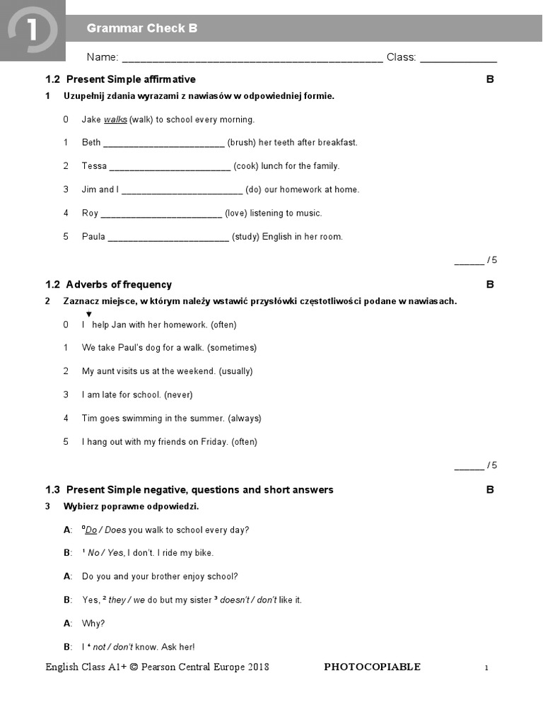 EC - A1P - Grammar Check 1B | PDF