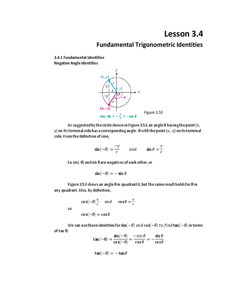 Week 014 Fundamental Trigonometric Identities | PDF | Trigonometric ...