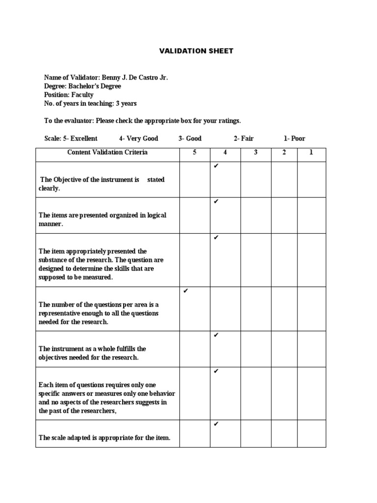 Validation Sheet | PDF