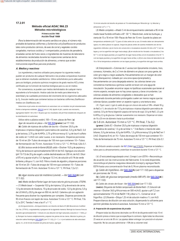 AOAC 966.23. Español | PDF | Unidad de cuidado intensivo neonatal | Alimentos
