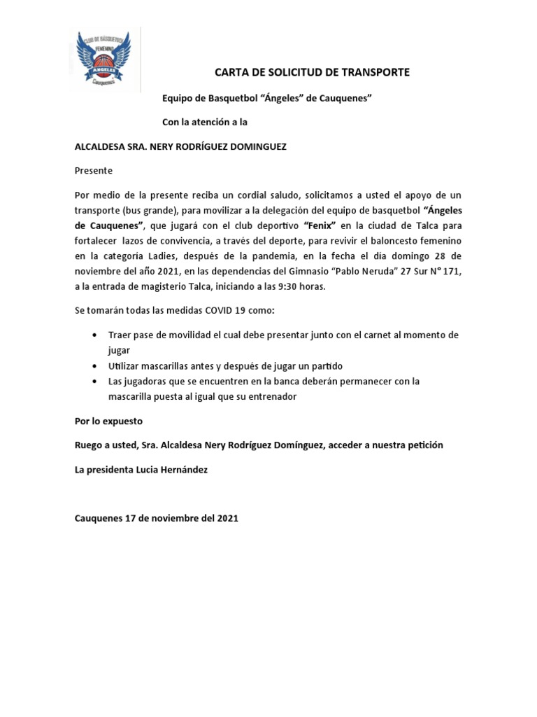Carta de Solicitud de Transporte | PDF