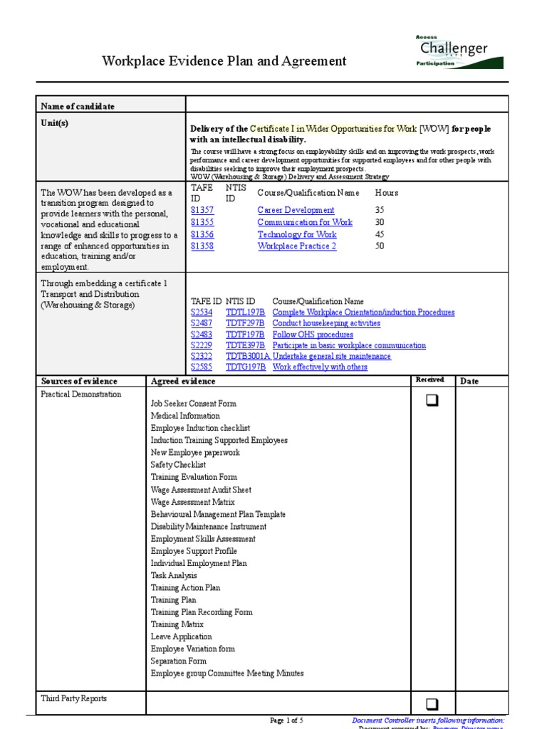 Work Power Workplace Evidence Plan and Agreement | PDF | Employment ...