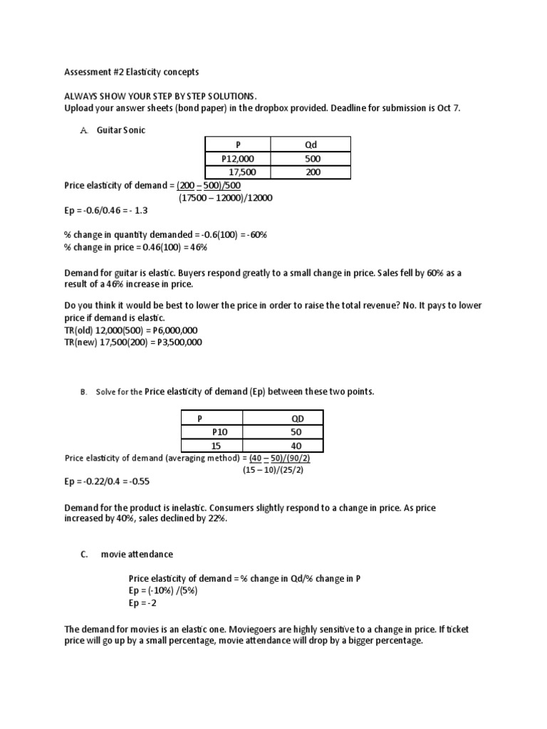 Assessment #2 Elasticity Concepts (Answer Key) | PDF | Demand | Elasticity (Economics)