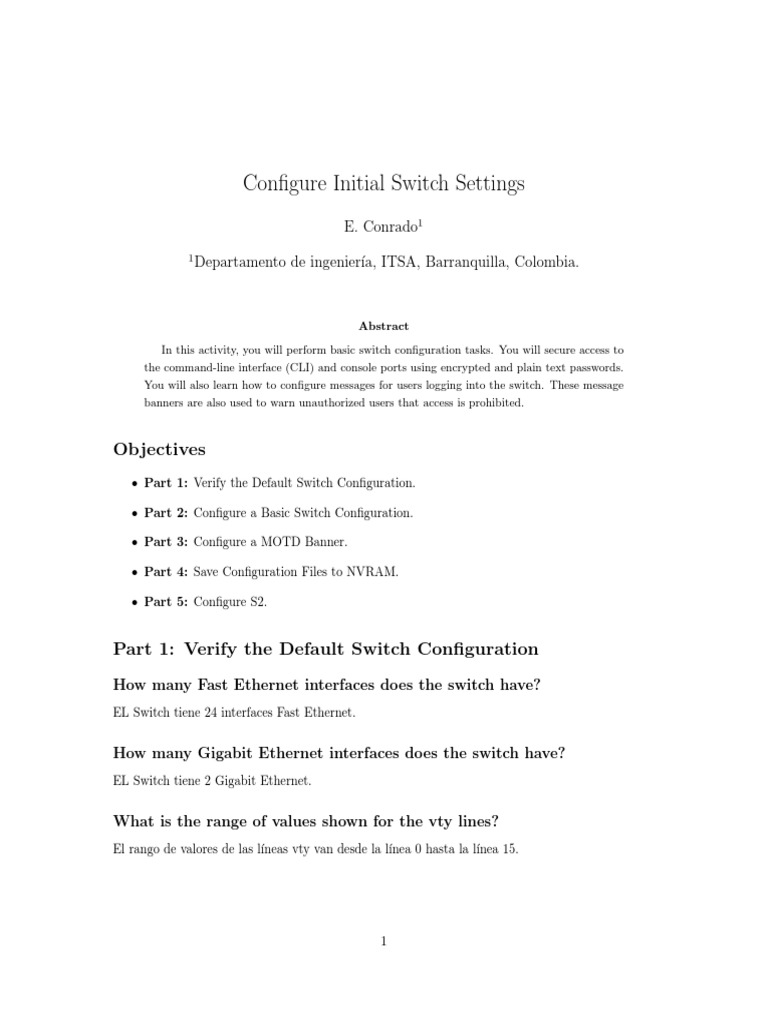 Configure Initial Switch Settings: Objectives | PDF | Informática