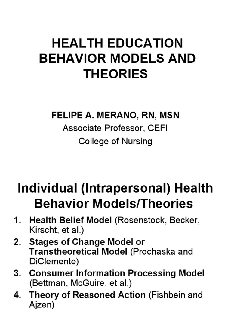 Health Education Behavior Models and Theories - PPT | PDF | Behavioural ...