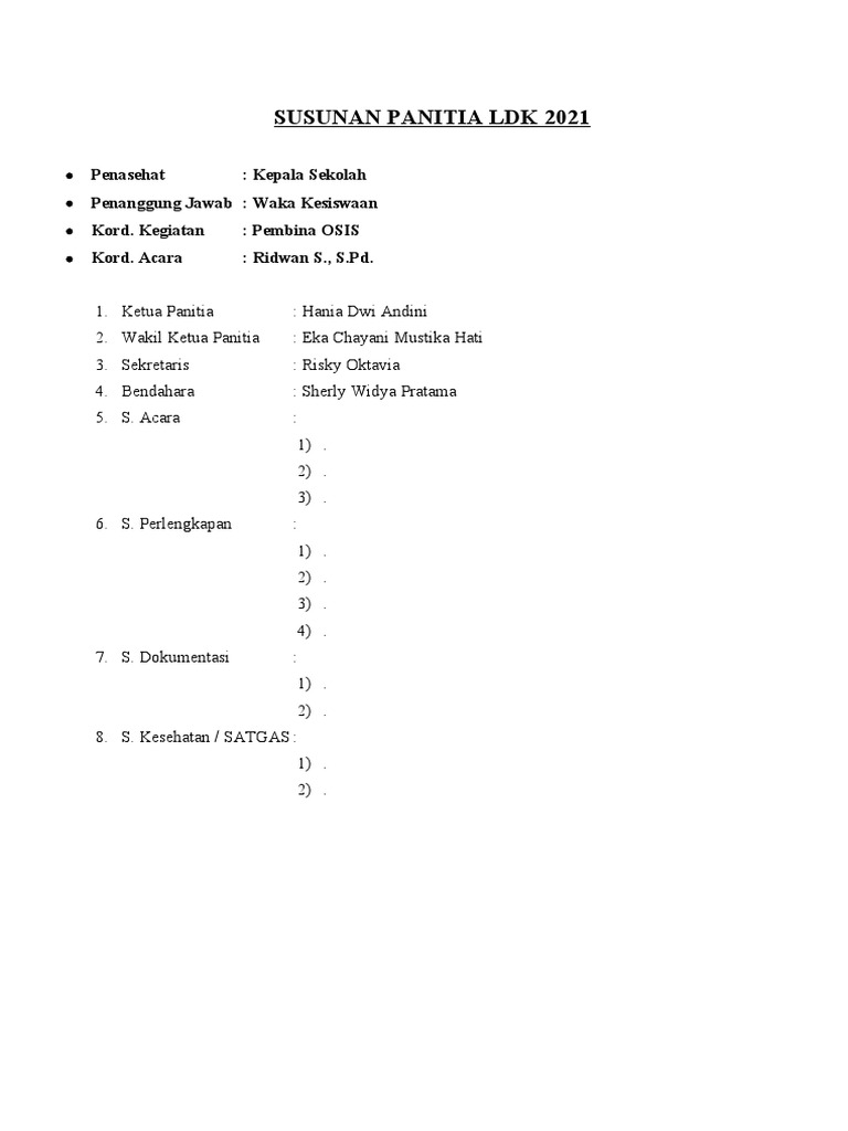 Susunan Panitia & Jadwal Kegiatan LDK 2021 | PDF