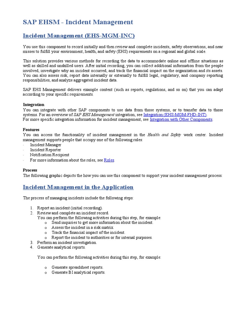 SAP EHSM Incident Management User Guide Help Files New | PDF | Risk ...